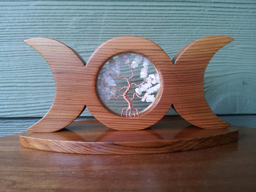 Moonstone Tree of Life Triple Moon Made With Cedar Wood, Wiccan Altar ...