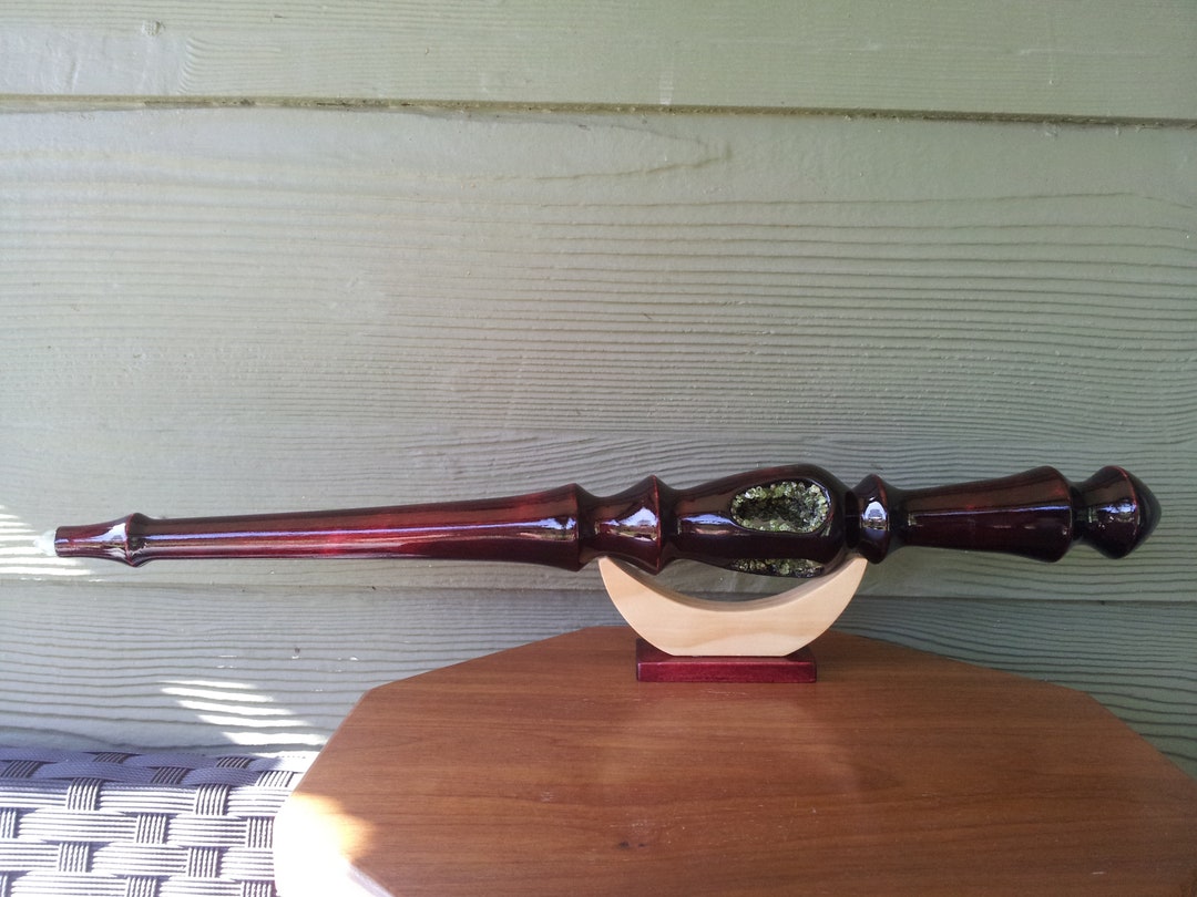 Peridot Mahogany Stained Spruce Wood Wand With a Green Fluorite Crystal ...