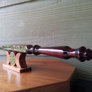 Peridot Mahogany Stained Spruce Wood Wand With a Green Fluorite Crystal ...