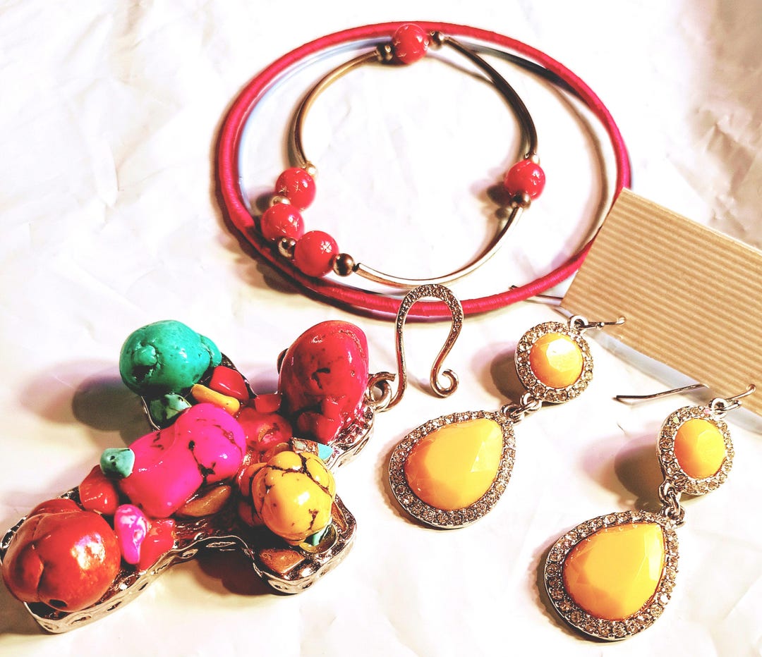 Cross Necklace Set of a Gaudy Cross, Earrings, Bracelets - Etsy