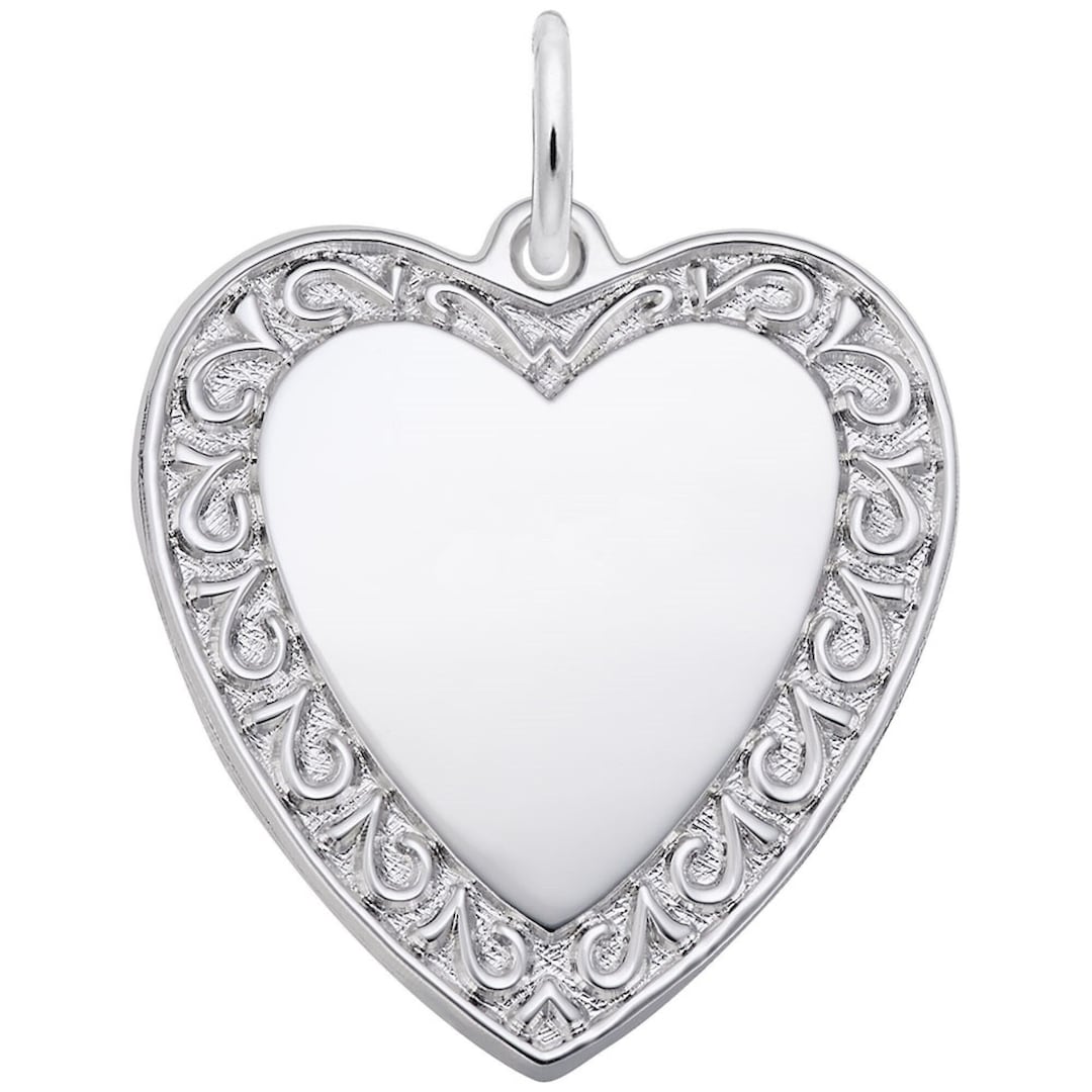 Engravable Sterling Silver Charms - Scrolled Classic Heart Charm ...