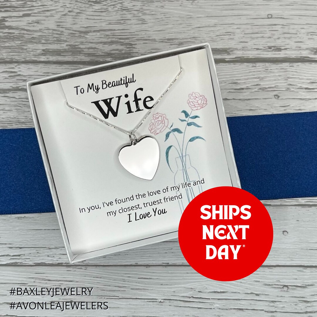 Engravable Sterling Silver Heart Necklace | to My Beautiful Wife ...