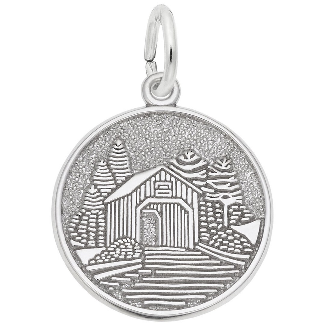 Engravable Sterling Silver Charms - Covered Bridge Disc Charm - Engrave ...