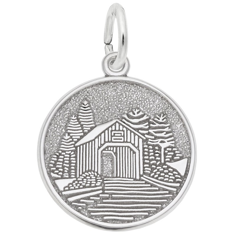 Engravable Sterling Silver Charms Covered Bridge Disc Charm | Etsy