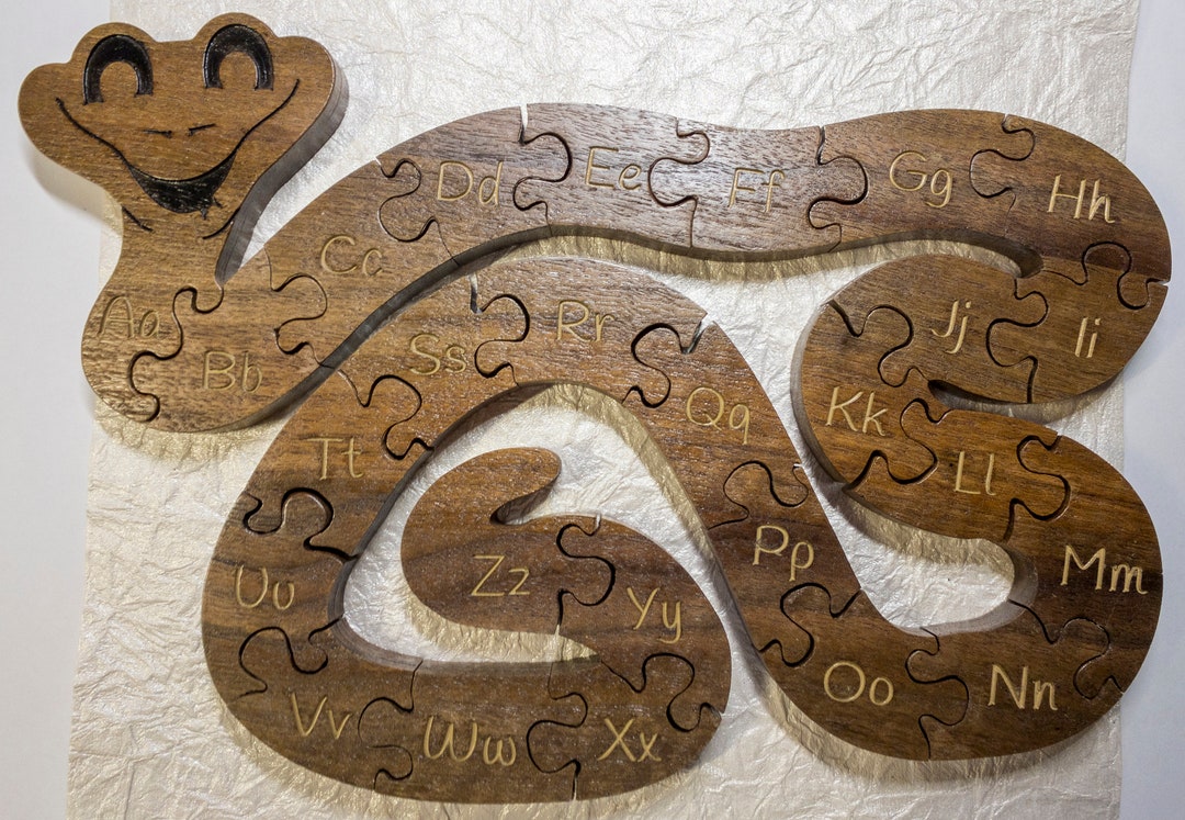 Wooden Alphabet Snake Puzzle: Handmade Educational Toy - Etsy