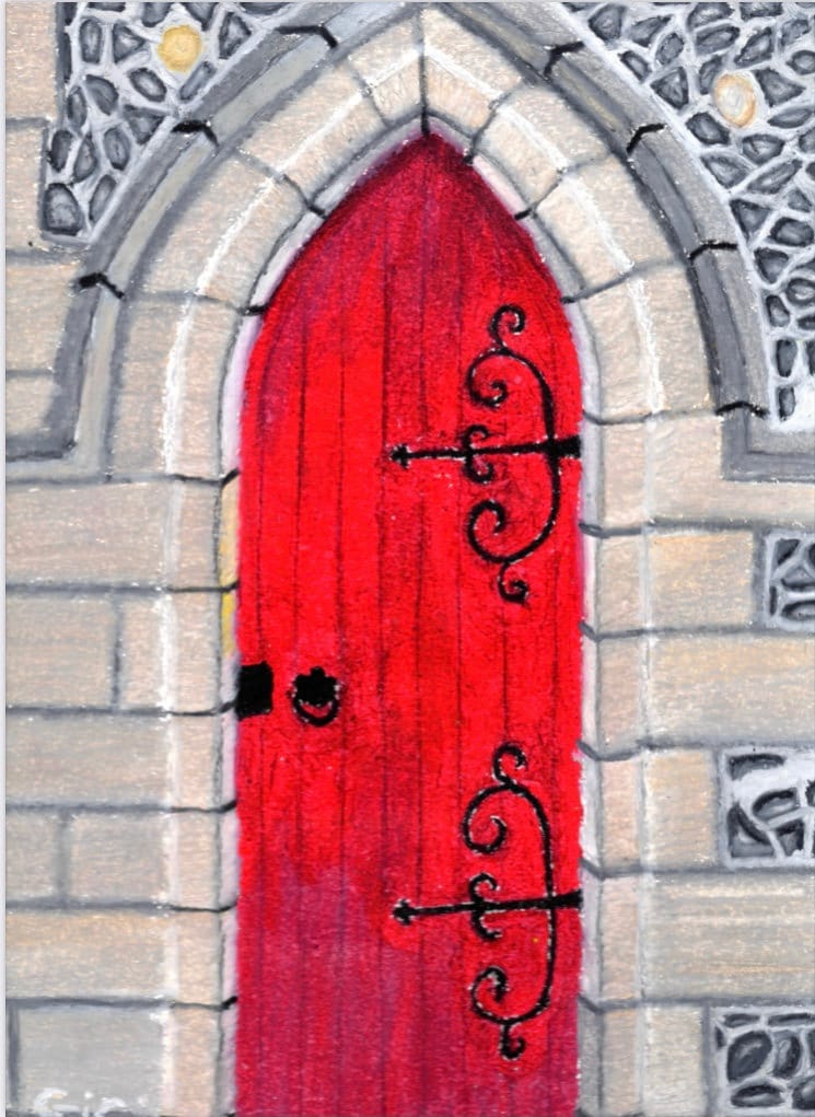 Red Door - Oil Pastel Print - Architecture Drawing Print - Art Print ...