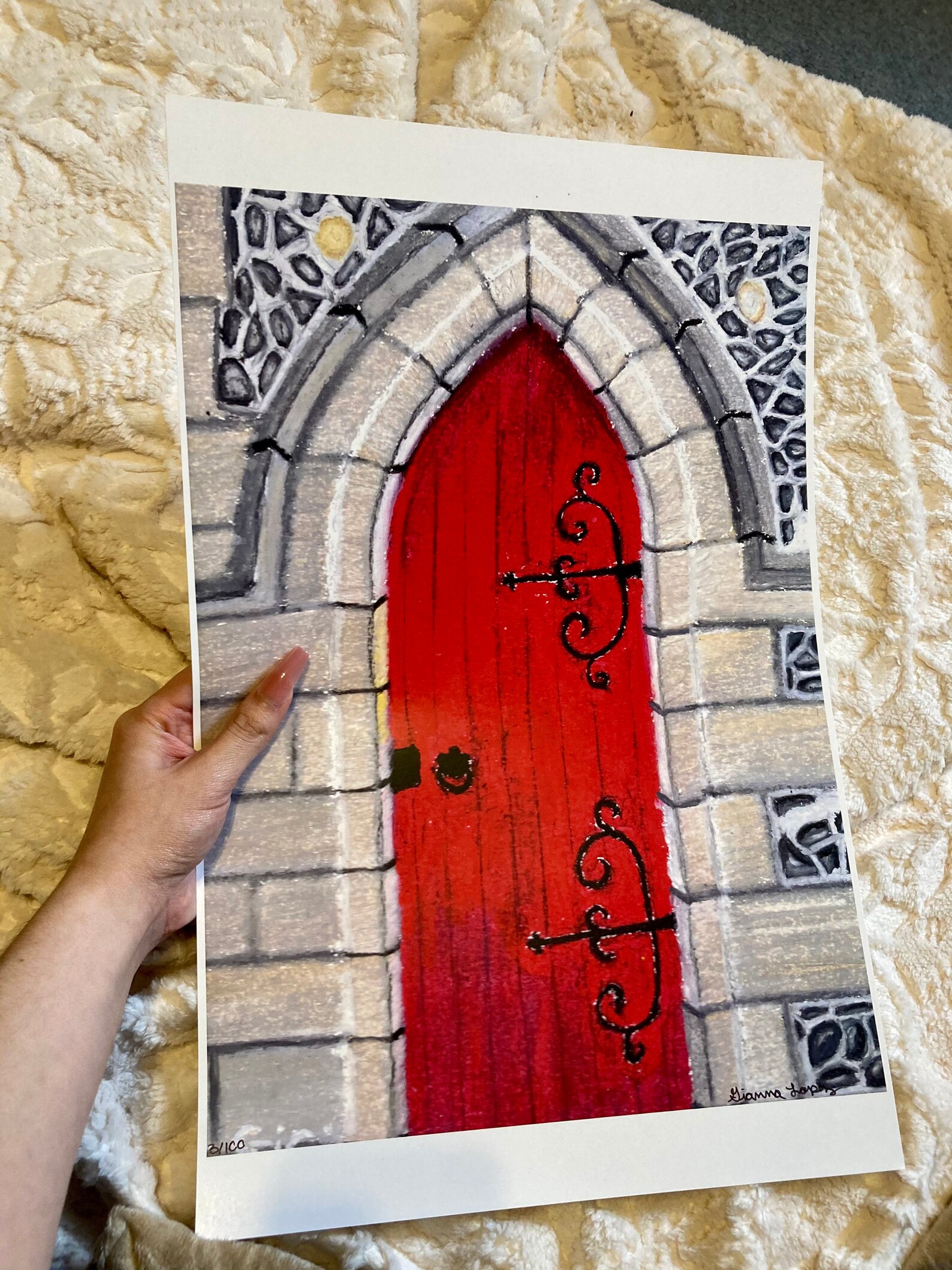 Red Door - Oil Pastel Print - Architecture Drawing Print - Art Print ...