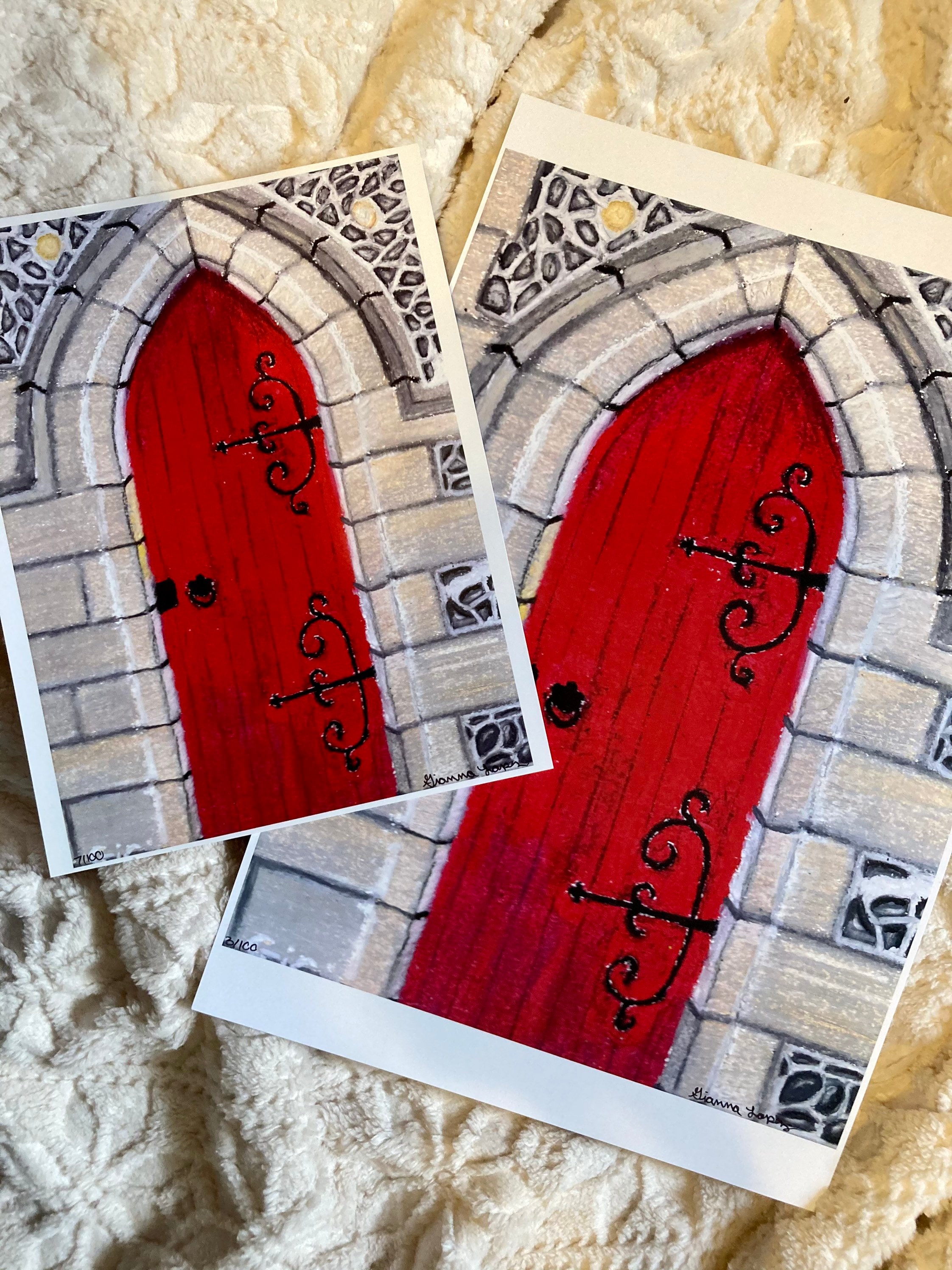 Red Door - Oil Pastel Print - Architecture Drawing Print - Art Print ...
