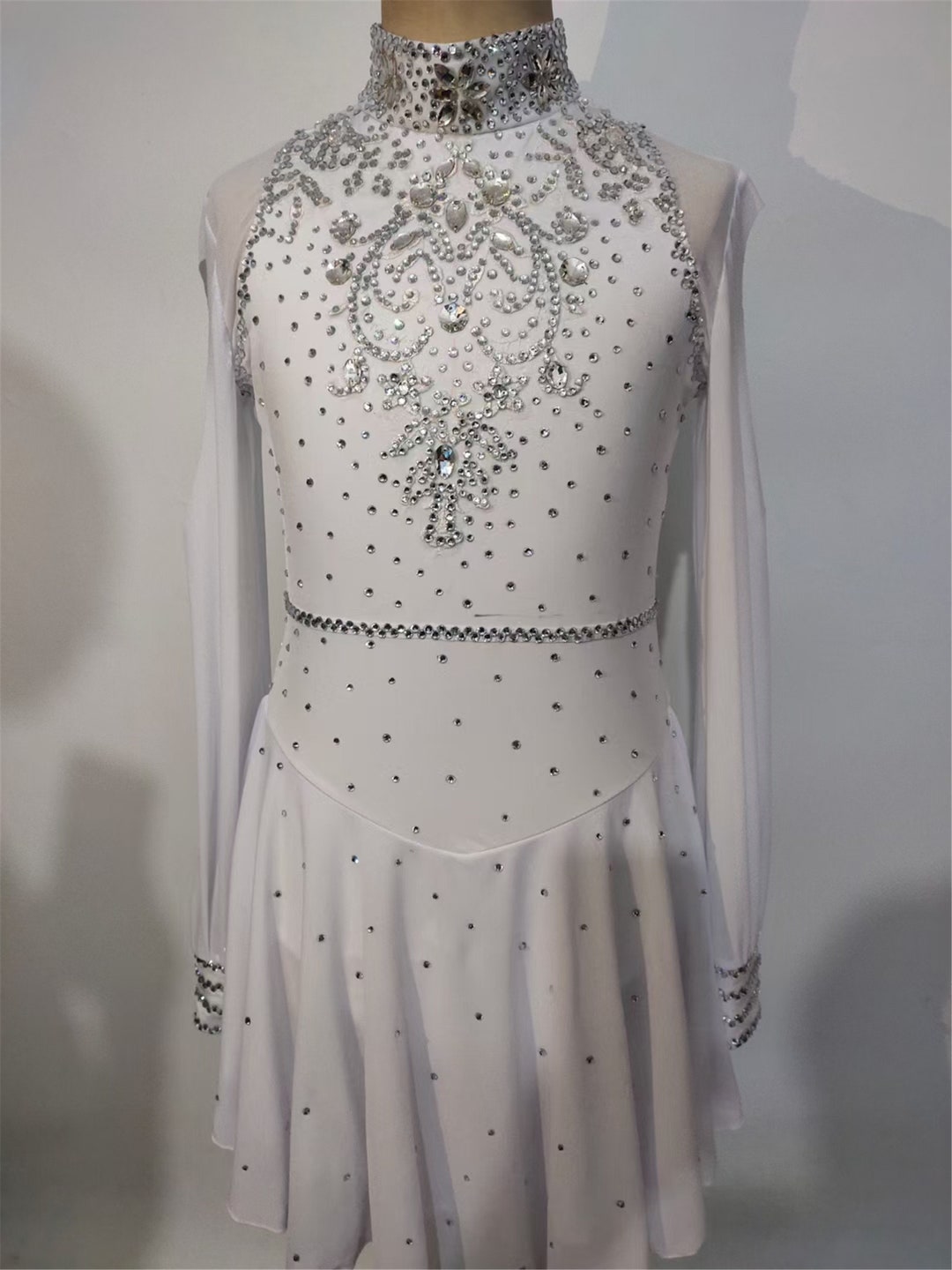 Figure Skating Dress Girls Competition Ice Skating Dresses White Beaded ...