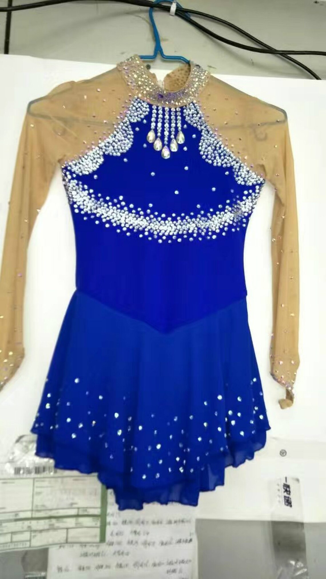 Blue Figure Skating Dresses Custom Girls Beaded Customize Long Sleeves ...