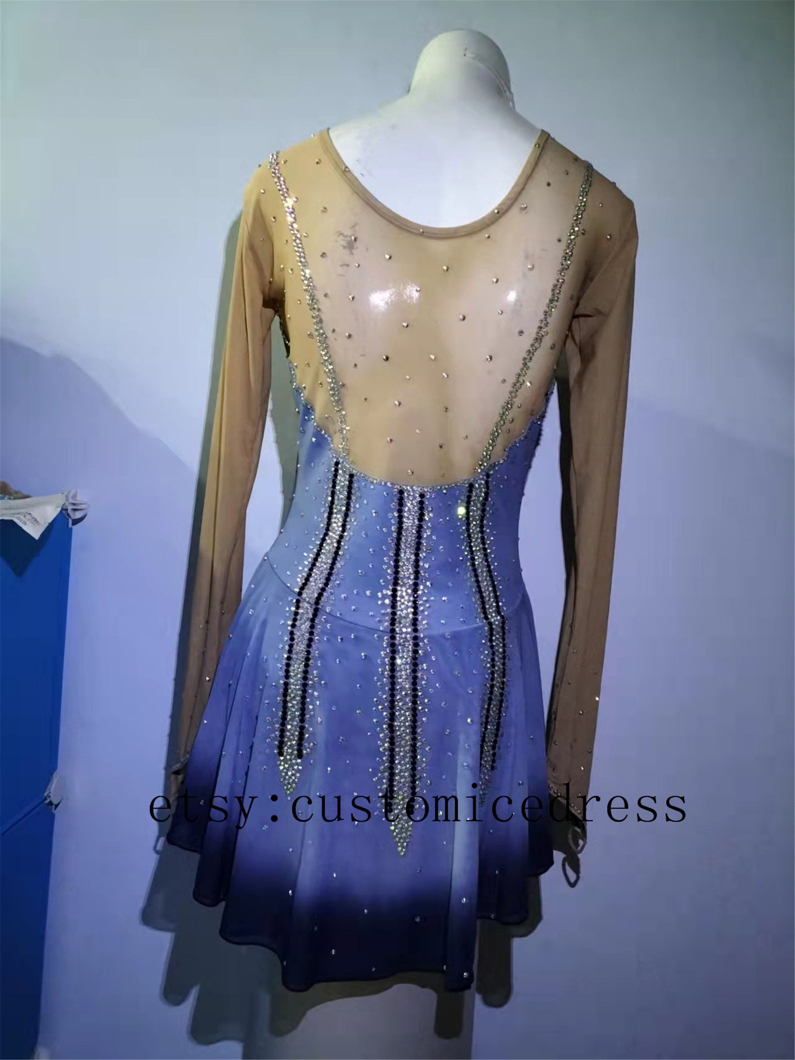 Blue Women Competition Ice Skating Dress Girls Custom Figure Skating ...