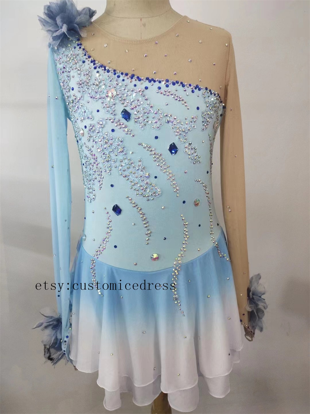 Light Blue Ice Skating Dress Women Competition Figure Skating Dress ...