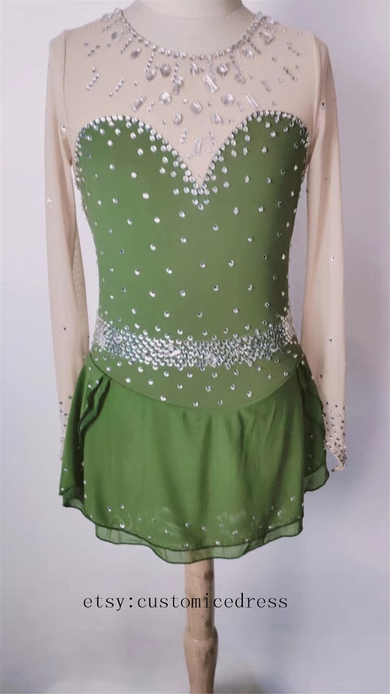 Green Ice Skating Dress for Girls Custom Figure Skating Wear - Etsy