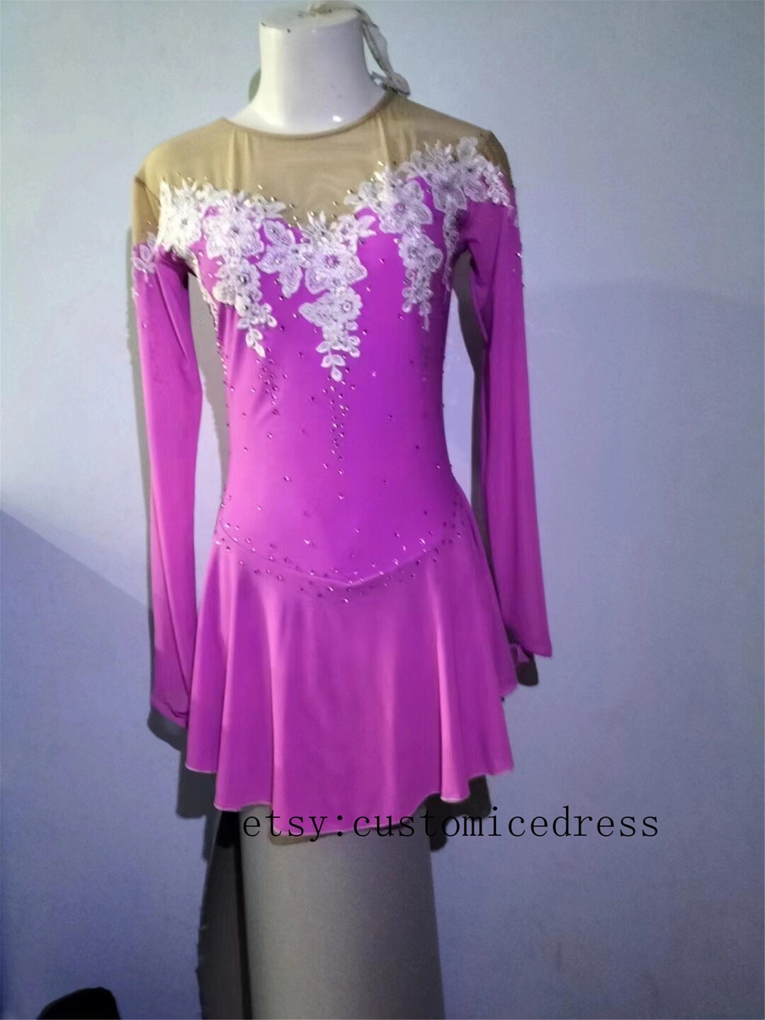 Pink Ice Skating Dresses Custom Women Competition Figure Skating ...