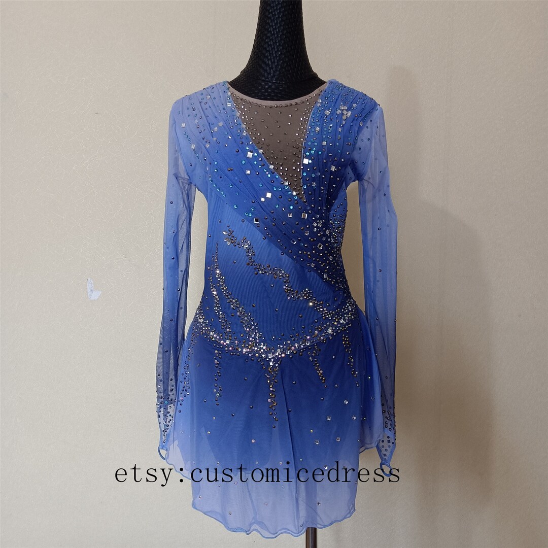 Blue Ice Skating Dresses for Girls Custom Figure Skating Dress for ...