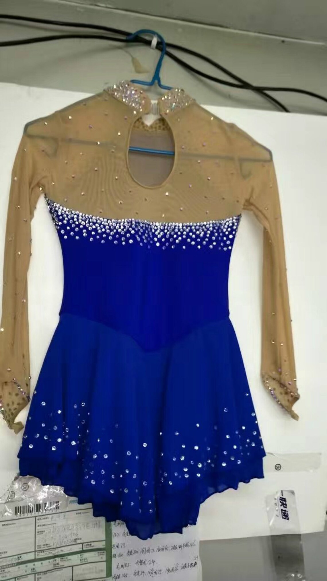Blue Figure Skating Dresses Custom Girls Beaded Customize Long Sleeves ...