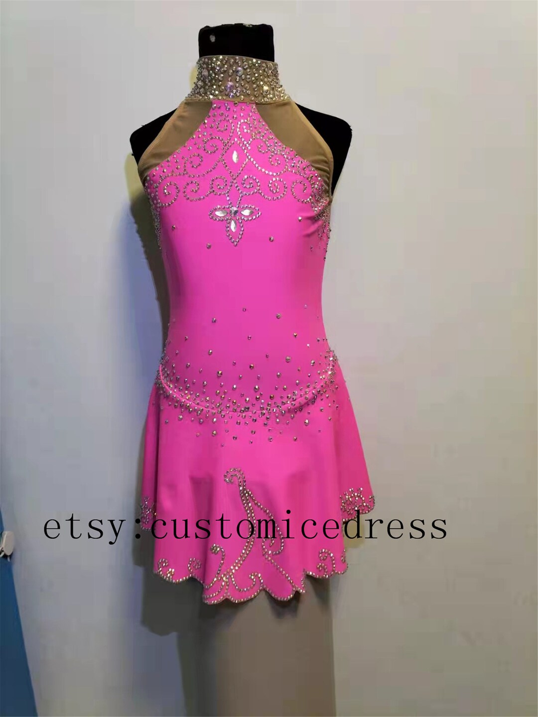 Pink Ice Skating Dress for Girls Competition Figure Skating Dress ...