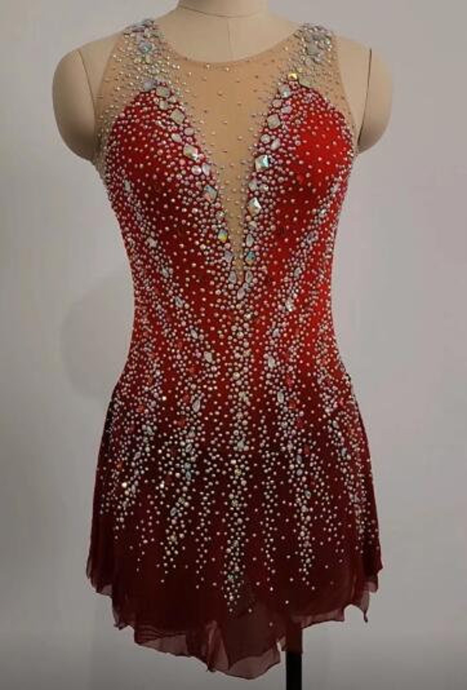 Wine Red Skating Dress Custom Girls Ice Skating Dresses Women Beaded ...