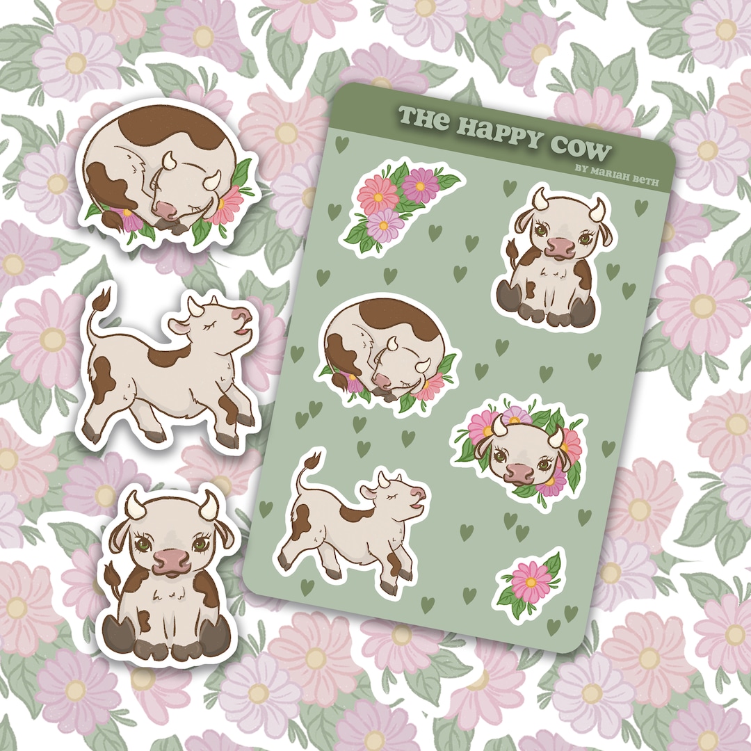 Happy Cow Stickers Journal Sticker Sheet Cute Cow Stickers - Etsy