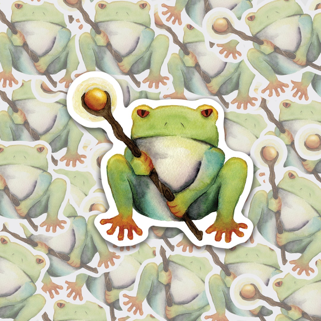 Frog Mage Vinyl Sticker Green Frog Glossy Vinyl Sticker Watercolour ...