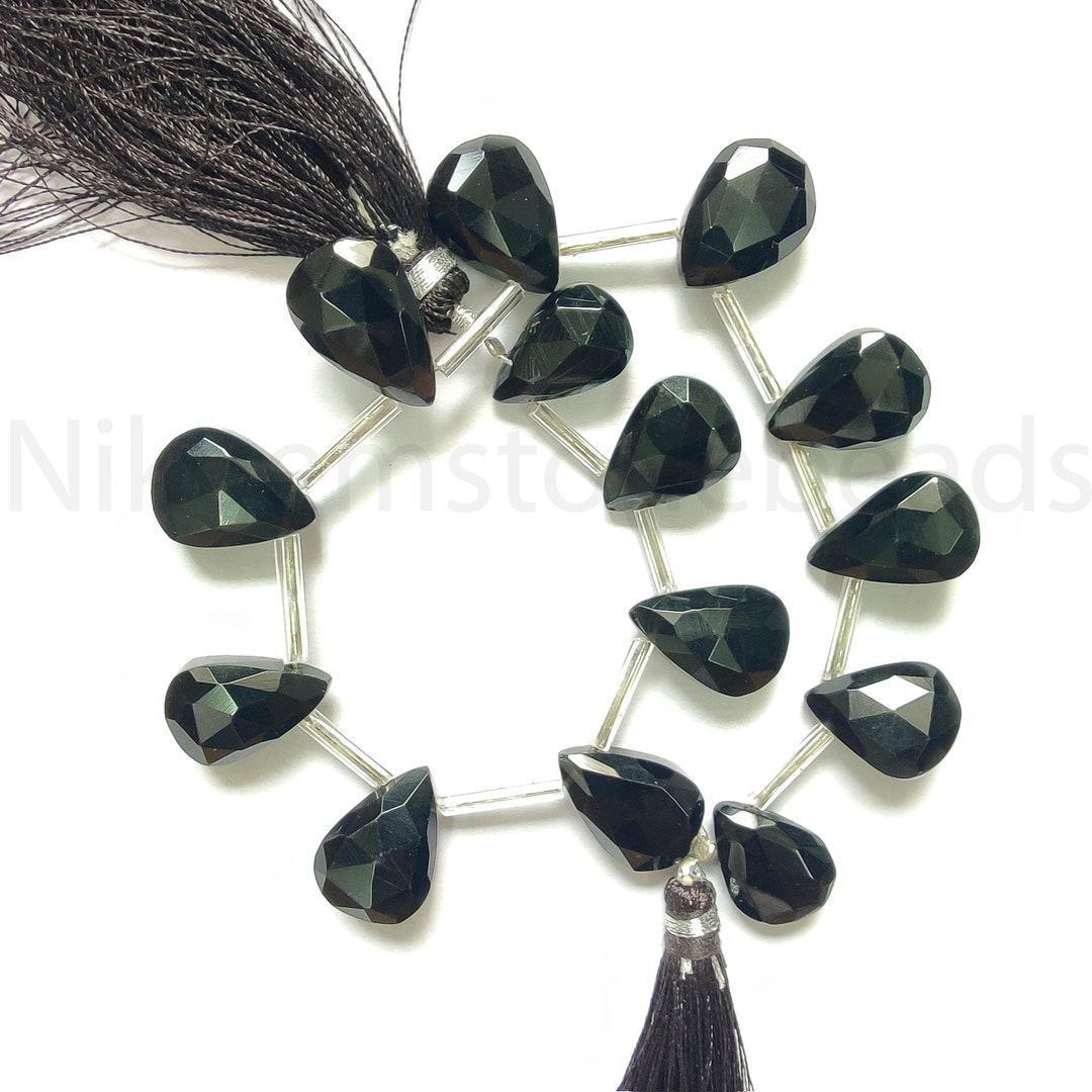 Black Obsidian Stone, Natural Black Obsidian Pear Shape Beads, AAA+ ...
