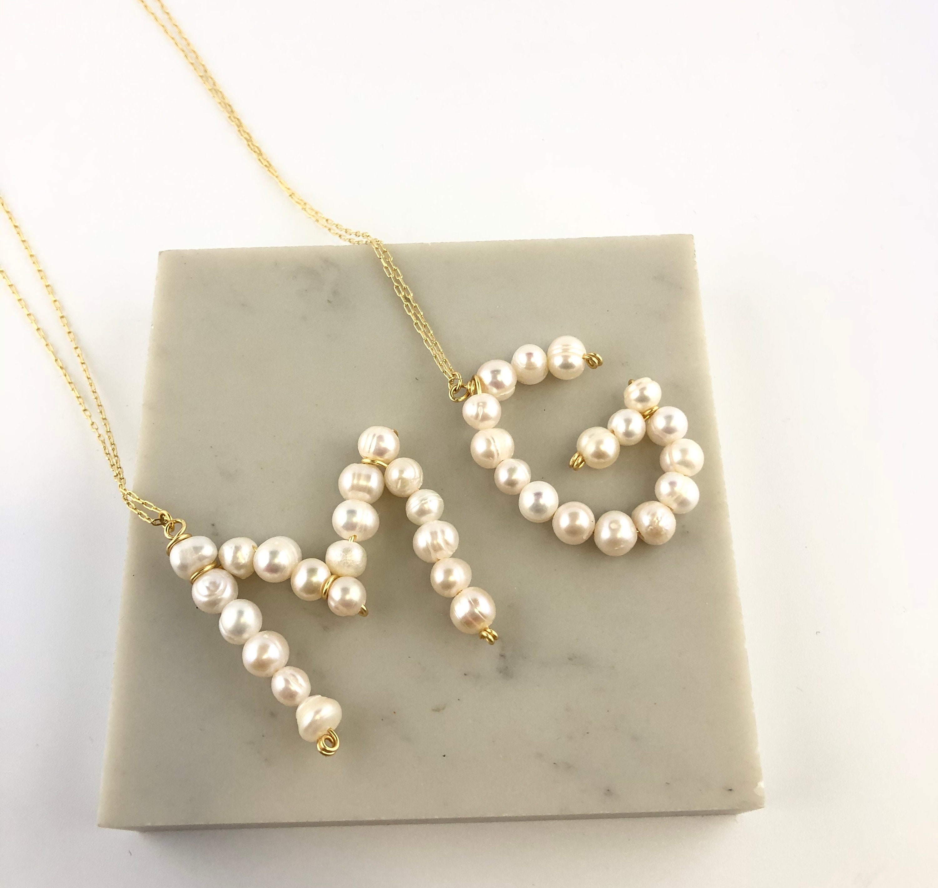 Pearl initial necklace pearl choker large initial | Etsy
