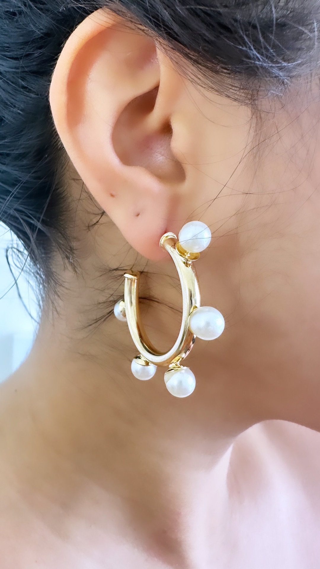 Pearl Hoops Earrings, Freshwater Pearls Hoops , Chunky Hoops, 18k Gold ...
