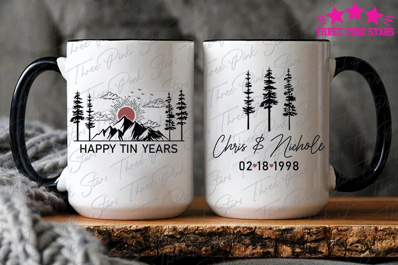 Personalized Tin Year Anniversary Mug, Happy Tin Years Camp Mug, 10th ...