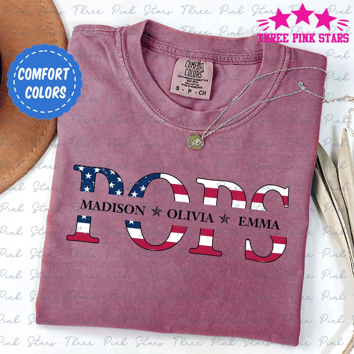 Personalized Pops Flag Comfort Colors Shirt, American Flag US Pops ...