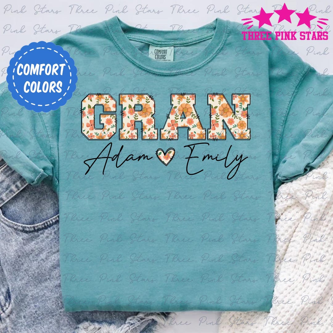 Comfort Colors Custom Gran With Kid Name Shirt, Floral Gran Shirt ...
