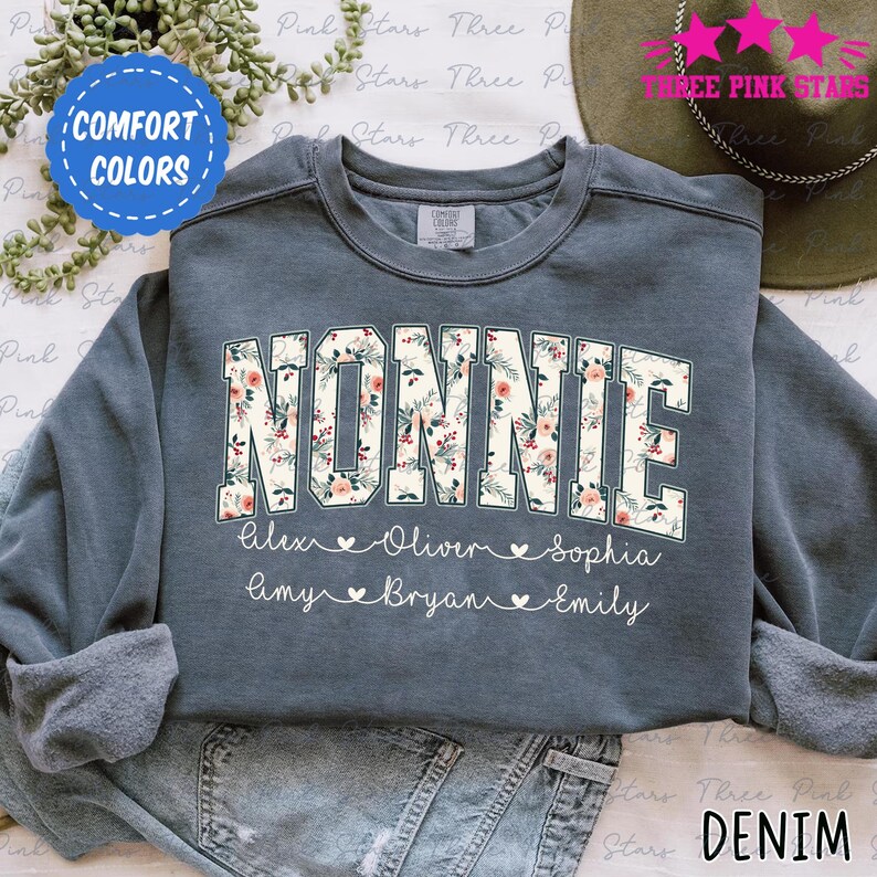 Personalized Nonnie Comfort Colors Sweatshirt, Custom Nonnie With Kids ...