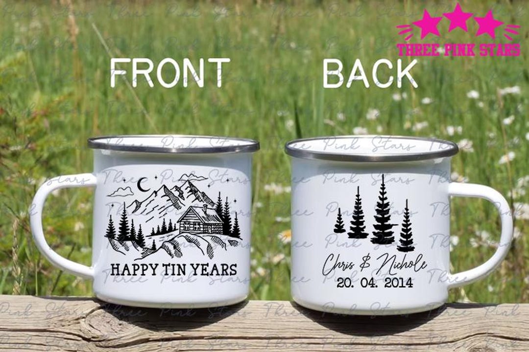 Personalized Tin Year Anniversary Mug, Happy Tin Years Camp Mug, 10th ...