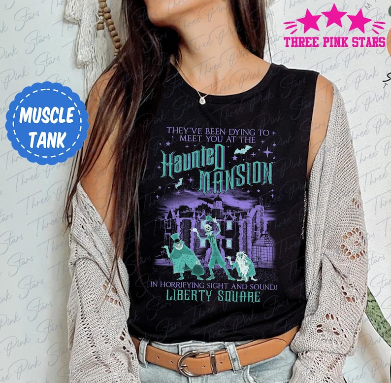 Vintage Haunted Mansion Liberty Square Muscle Tank, Hitchhiking Ghosts ...