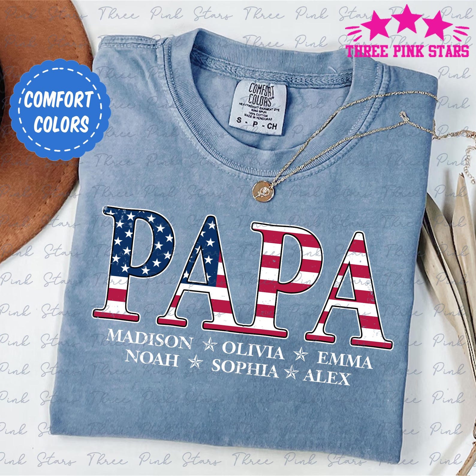 Personalized Papa Flag Comfort Colors Shirt, American Flag US Papa ...