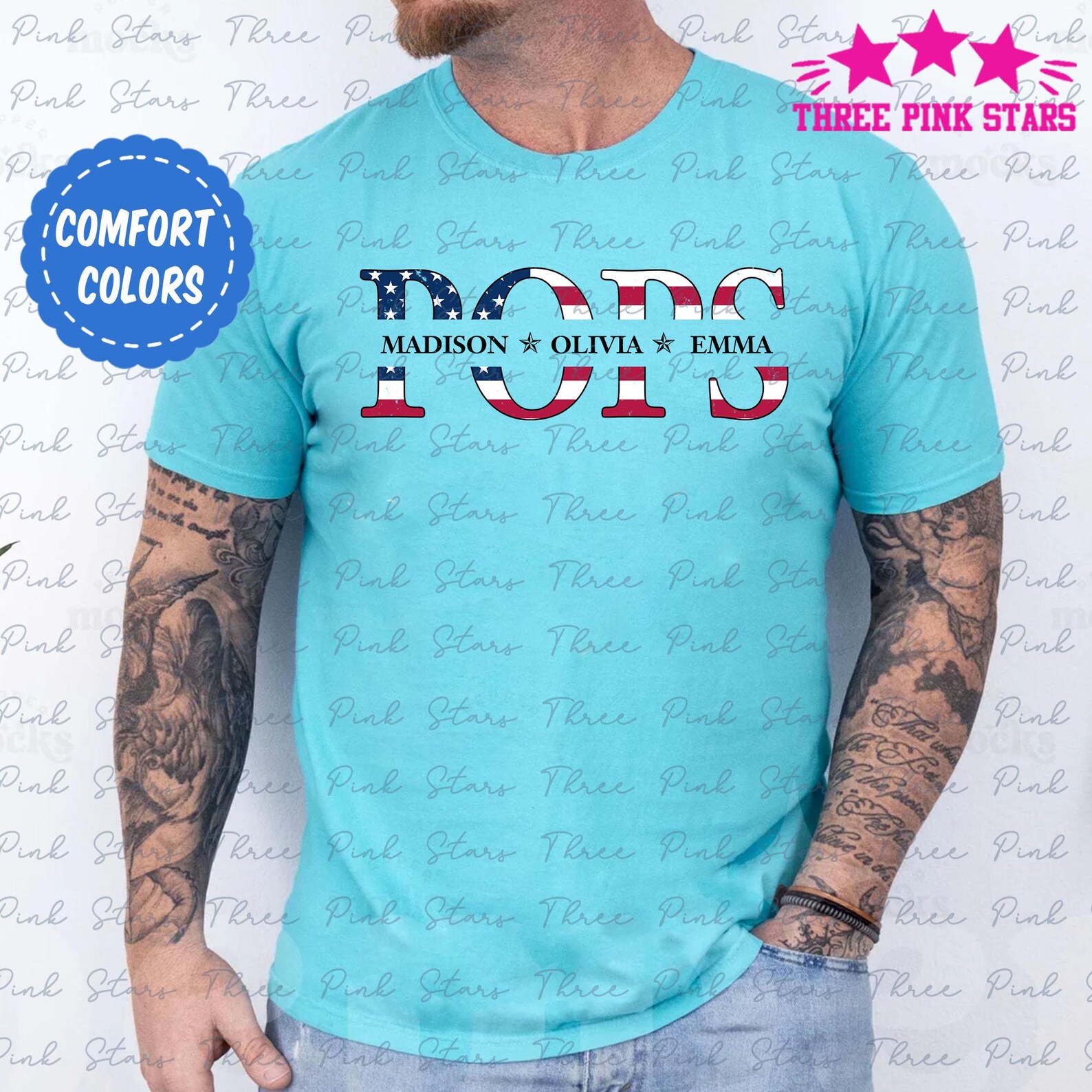Personalized Pops Flag Comfort Colors Shirt, American Flag US Pops ...