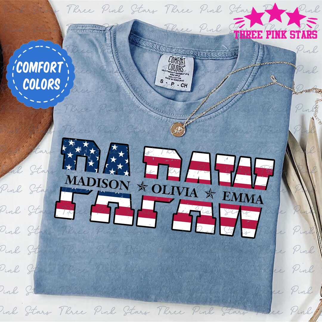 Personalized Papaw Flag Comfort Colors Shirt, American Flag US Papaw ...