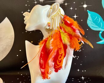 Sun Fire Phoenix Feather Ear Cuff Wrap, Phoenix Ear Cuff, Burning Man ...