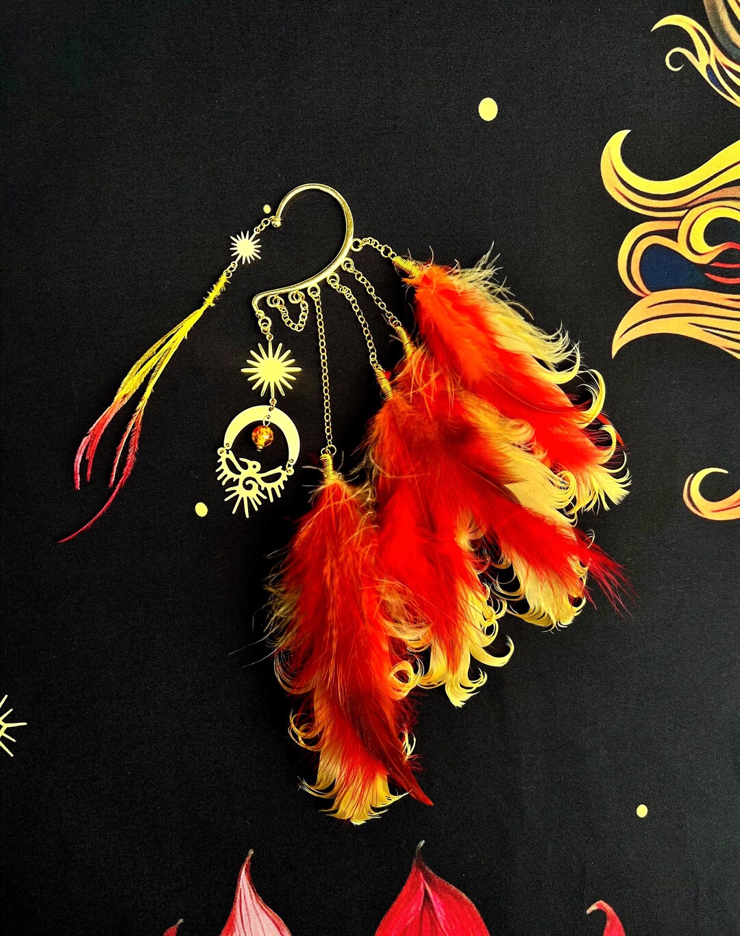 Sun Fire Phoenix Feather Ear Cuff Wrap, Phoenix Ear Cuff, Burning Man ...