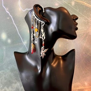 Phoenix Rising Ear Cuff: Fire Quartz Crystal Dangle, No Piercing Flame ...