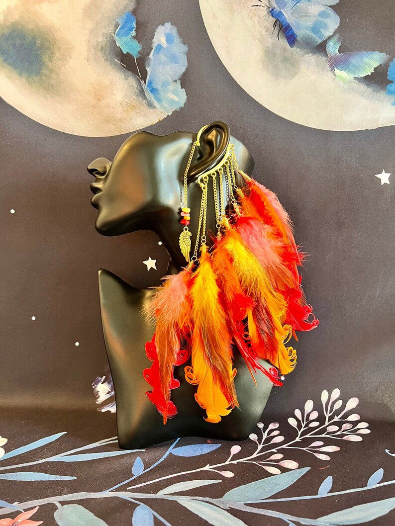 Phoenix Flame Feather Ear Cuff Wrap Phoenix Rising Ear Cuff - Etsy