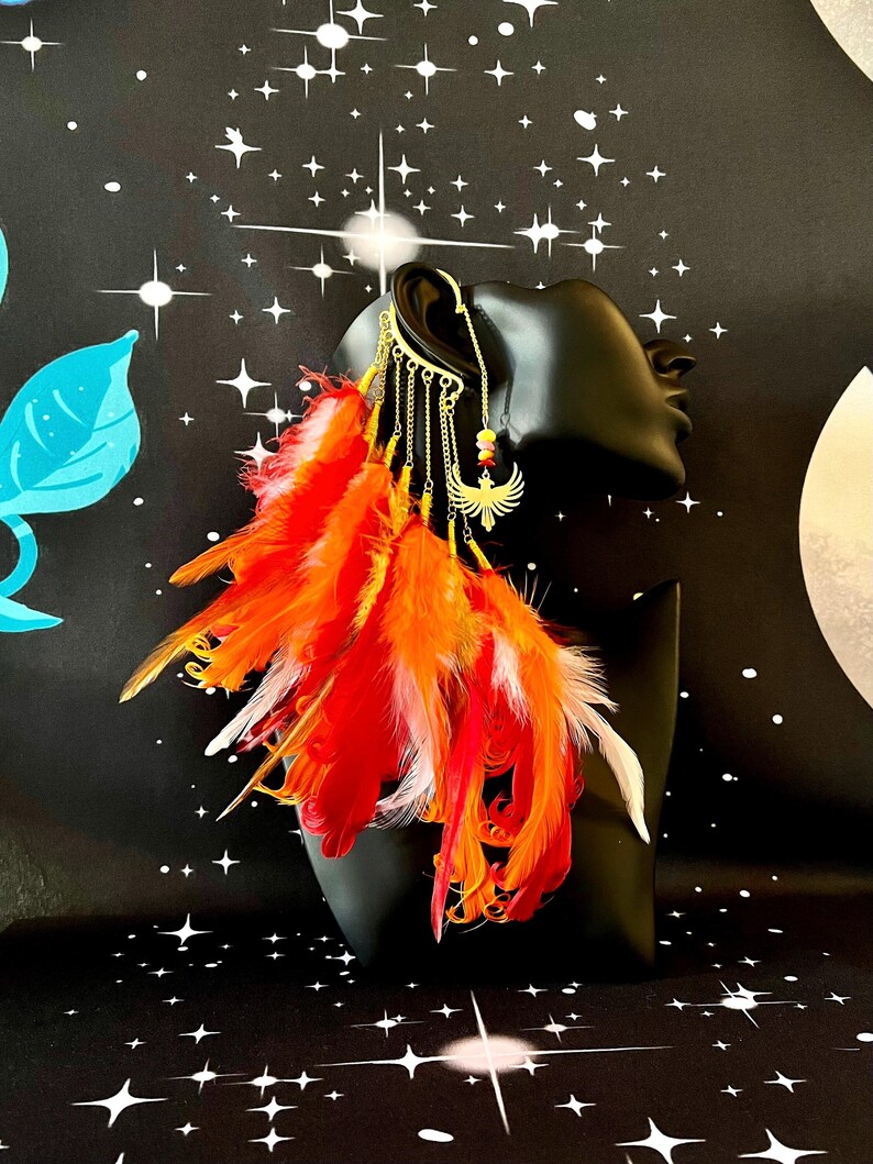 Phoenix Flame Feather Ear Cuff Wrap, Phoenix Cosplay, Halloween, Fire ...