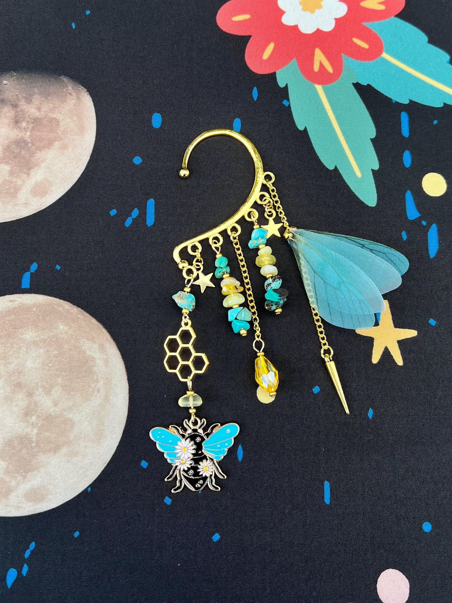 Turquoise Honey Bee Ear Cuff: Fairycore Wing Ear Wrap, No Piercing ...