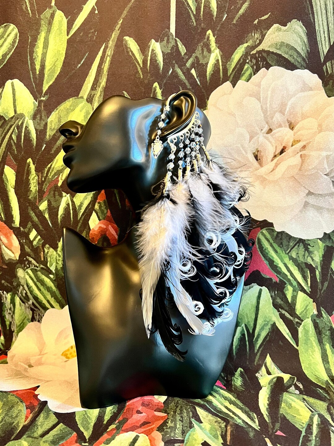Black & White Feather Ear Cuff Wrap: Warrior Statement Piece, No ...