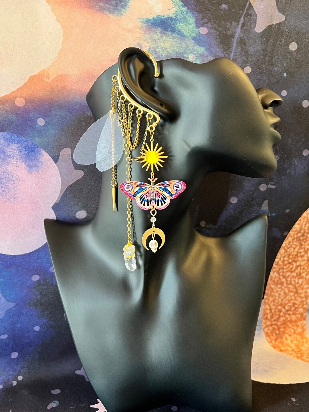 Pink Goth Moth Ear Cuff With Clear Quartz Crystal, No Piercing Earring ...