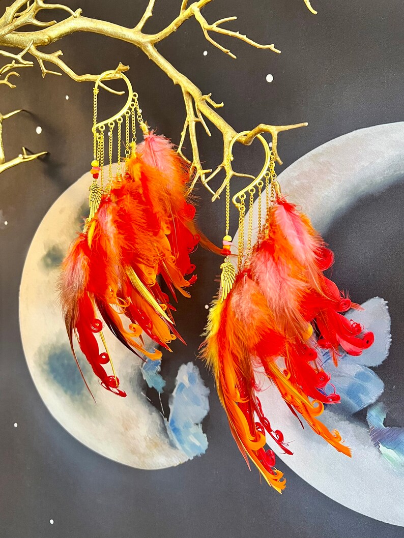 Phoenix Flame Feather Ear Cuff Wrap Phoenix Rising Ear Cuff - Etsy