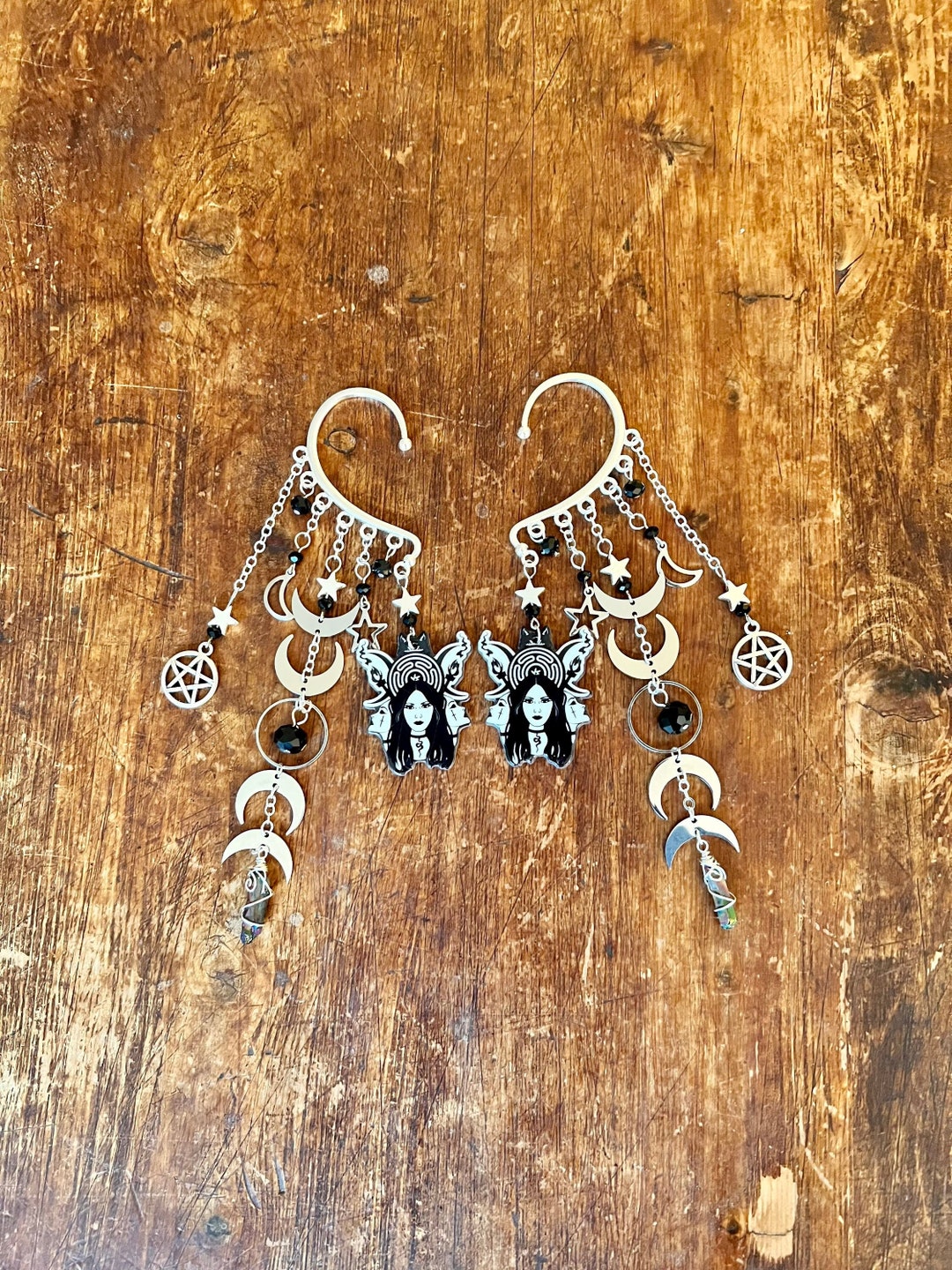 Hekate Triple Goddess of Magic & Spells Ear Cuff With Black Quartz ...