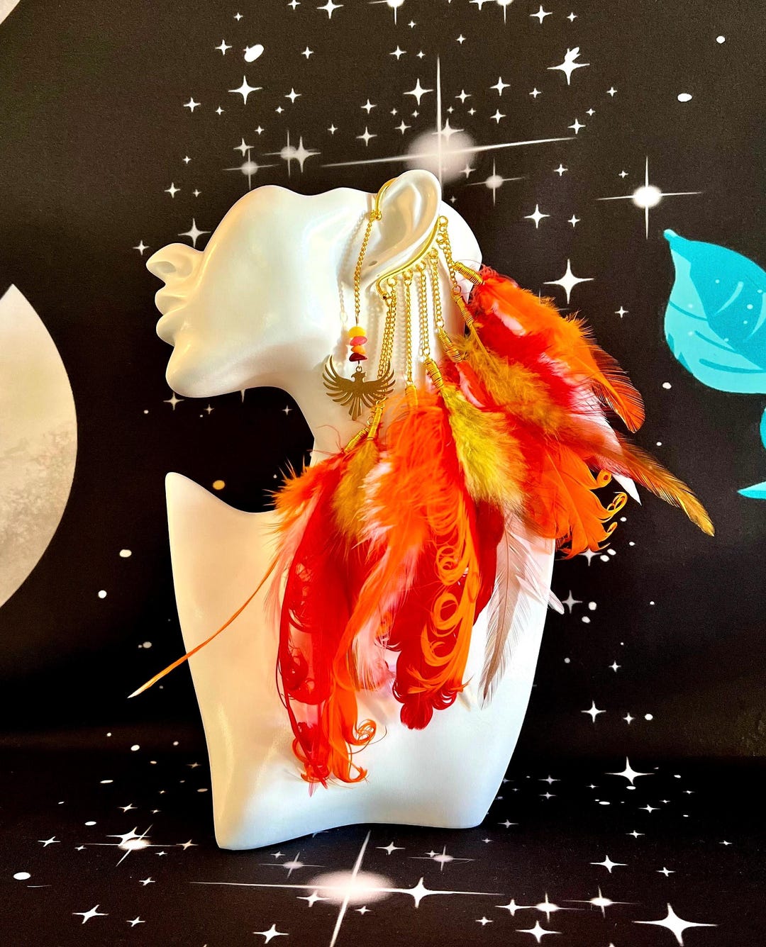 Phoenix Flame Feather Ear Cuff Wrap, Phoenix Cosplay, Halloween, Fire ...