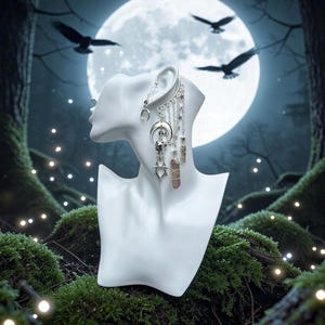 Smoky Quartz Raven Skull Ear Cuff: Gothic Dangle No Piercing Celestial ...