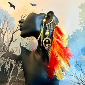 Sun Fire Phoenix Feather Ear Cuff Wrap, Phoenix Ear Cuff, Burning Man ...