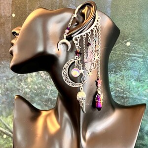 Luna Raven Ear Cuff With Purple Quartz Crystal, Bird Skull Ear Cuff ...